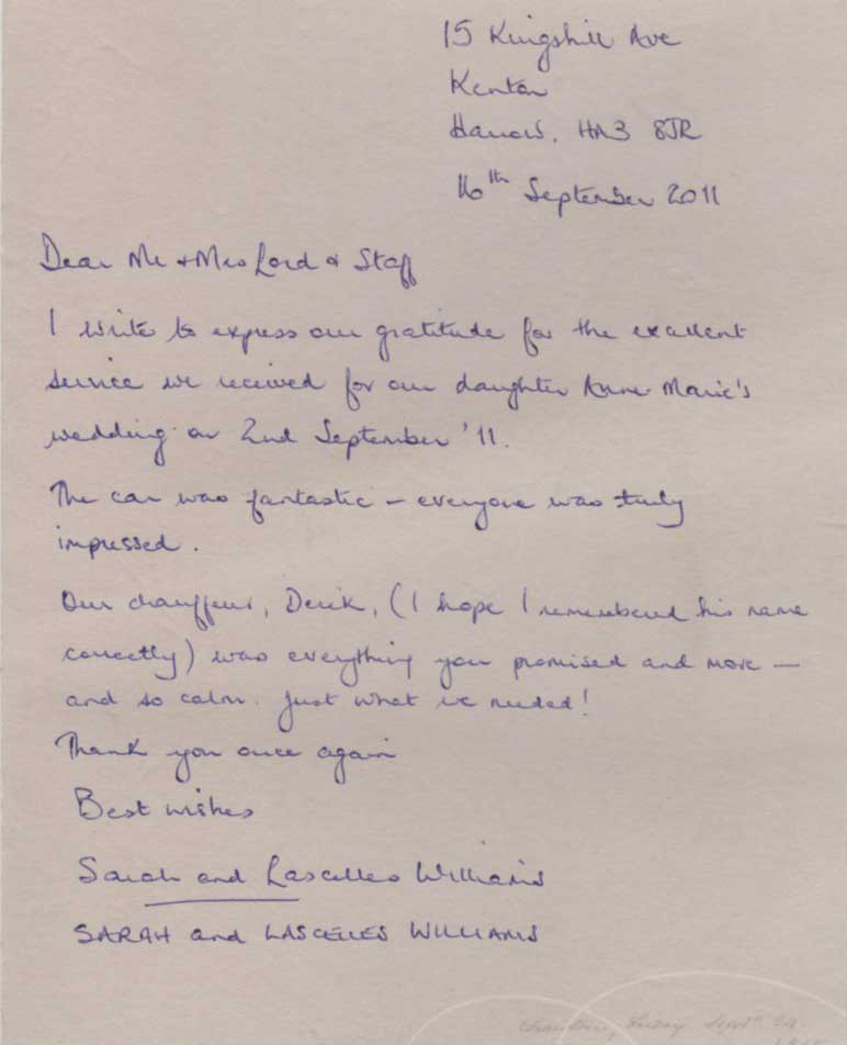 Testimonials - Lord Cars: Vintage & Classic Car Hire